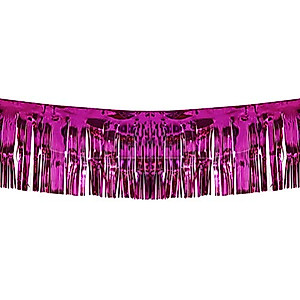 Blukey 10 Feet by 15 Inch Fuchsia Foil Fringe Garland, Shiny Metallic Tinsel Banner Ideal for Parade Floats, Bridal Shower, Wedding, Birthday, Christmas - Wall Ceiling Hanging Fringe Drapes