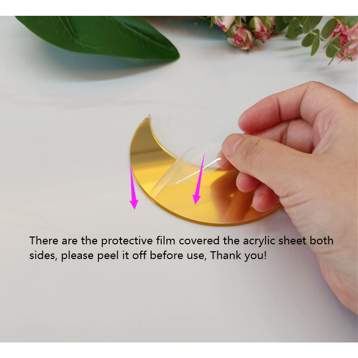 XIAOYUE 20pcs of Acrylic Moon Place Card,Celestial Wedding Place Cards ,Semi-Circle Place Names Blanks for Wedding ,Party&Festival Deco (Gold Mirror)