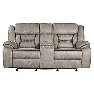 Roundhill Furniture Elkton Manual Motion Recliner with Storage Console, Loveseat, Taupe