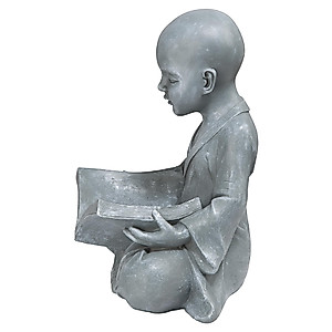 Design Toscano Baby Boy Studying The Five Precepts Asian Decor Garden Statue, 9 inches wide, 12 inches tall, Cast Stone Resin, Gray Stone Finish