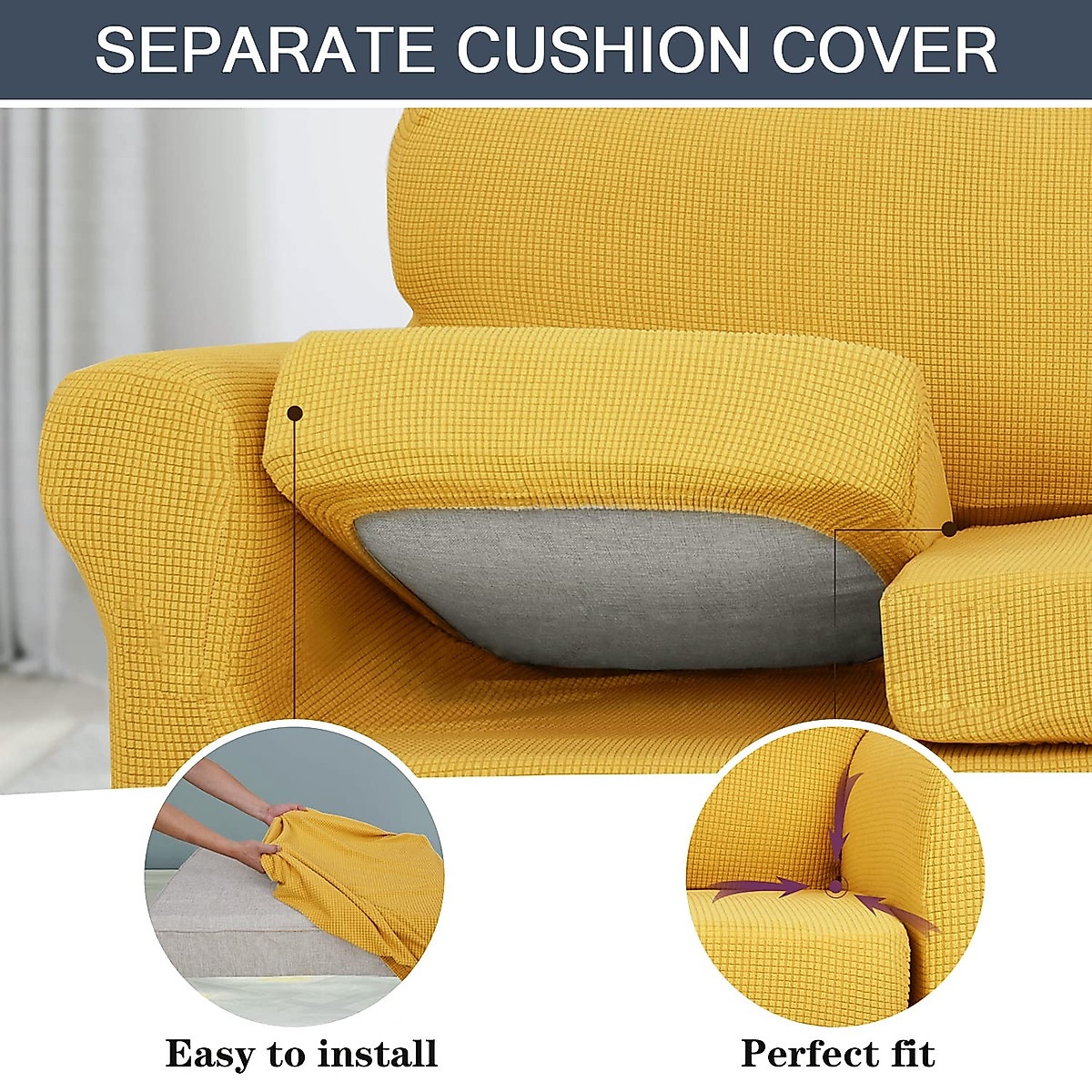 CONRUSER Stretch Sofa Slipcover, Soft Jacquard Sofa Covers for 2 Cushion Couch Washable Furniture Protector for Pets & Kids (Yellow, M)