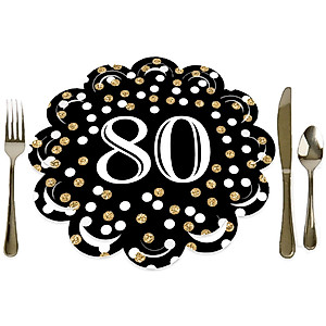 Big Dot of Happiness Adult 80th Birthday - Gold - Birthday Party Round Table Decorations - Paper Chargers - Place Setting for 12