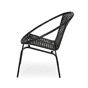Jacqueline Outdoor Modern Faux Rattan Club Chair (Set of 2), Black