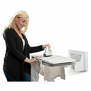 Wall-Mounted Space Saving Iron Board, Ironing Board with Turning Mechanism White Swivel Style 180° Rotation Flap Folding Ironing Board Built-in Cabinet with Cover