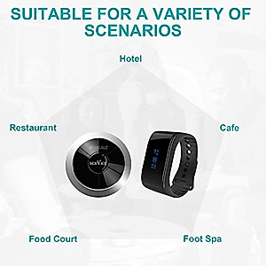 SINGCALL Wireless Calling System, Nurse Call System, 360 Degree Waterproof Pager Watch Receiver, No Screw Pager, Pack of 5 Pagers and 1 Receiver