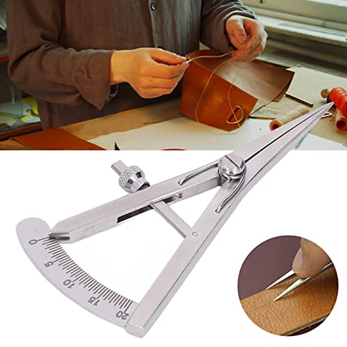Marking Gauge, Metal Compass Multipurpose High Accuracy Adjustable for Leather Trimming Projects(Screw lock type marking gauge)