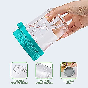 Hoa Kinh Overnight Oat Containers with Lids and Spoon 16oz 2Pack Glass Mason Jars for Overnight Oats, Cereal, Milk, Vegetable and Fruit Salad, Airtight Jars with Two Measurement Marks(Grey and Green)