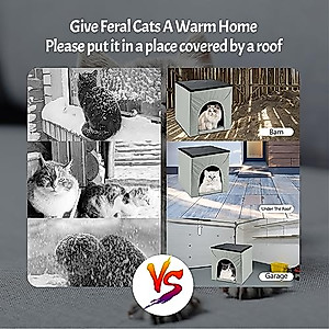 QUEARN Heated Cat House, Heating Cat Houses for Indoor Outdoor Kitty with Heating Pad, Foldable Heated Kitty House Cat Shelter for Your Pet to Stay Warm and Cozy