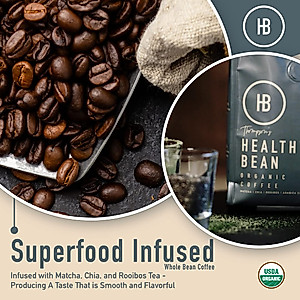 Healthy Bean Coffee - Low Acid Coffee, Superfood Infused Whole Bean Coffee, USDA Organic, Mycotoxin Free, Semi-Dark Roast, 10oz