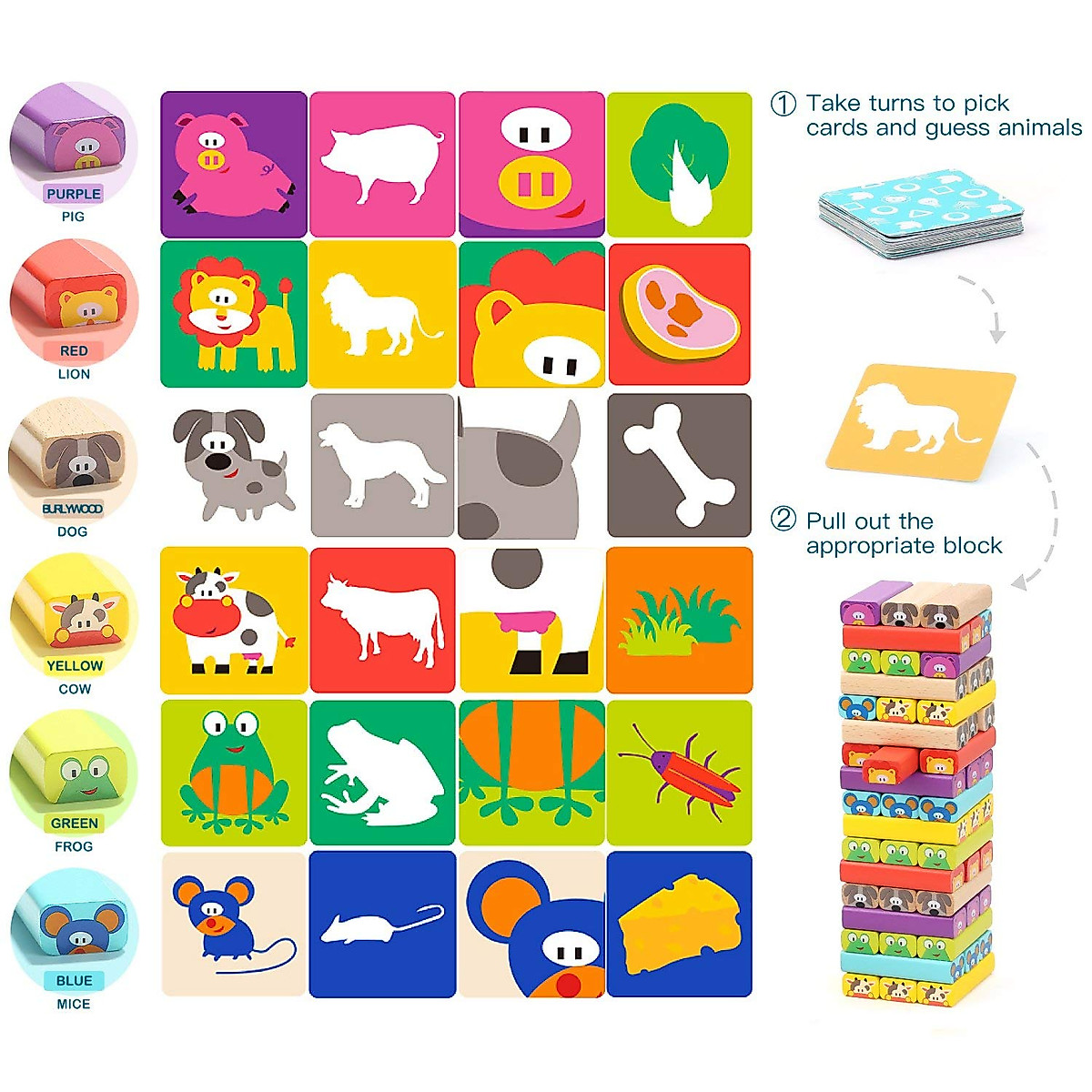 TOP BRIGHT Colored Wooden Blocks Stacking Board Games for Kids Ages 4-8 with 51 Pieces
