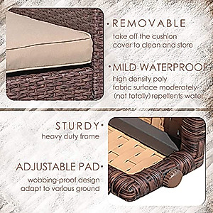 Super Patio Outdoor Wicker Loveseat Patio Furniture, Rattan Corner Sofa Chair with Beige Cushions, Additional Seats for Sectional Sofa Set, Porch and Poolside, Espresso Brown