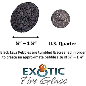 Exotic Fire Glass | Tumbled Black and Gray Lava Pebbles | 25 Pound Bag | 3/4-1 1/4 Inch Pebble Size | Perfect for Any Natural Gas or Propane Outdoor Fire Pit (Black/Gray)