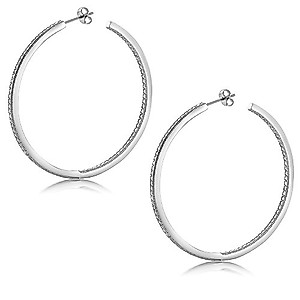 Gem Stone King 925 Sterling Silver Inside Out Hoop Earrings Pave Round White Cubic Zirconia CZ Jewelry Gift Birthday Valentine’s Day For Women Mom Wife Her (1.50 Cttw, 2.00 Inch = 52MM)
