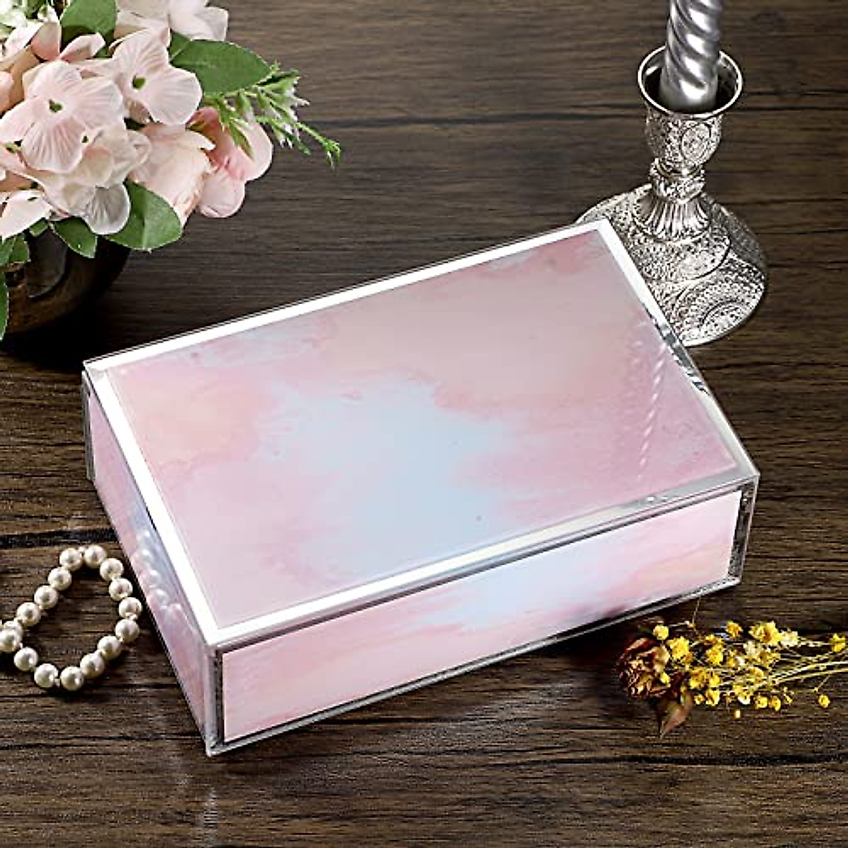 Hipiwe Pink Glass Jewelry Box Large Trinket Storage Box Treasure Box Decorative Jewelry Box Keepsake Box Jewelry Organizer for Women Girls