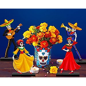 4 Pieces Day of The Dead Table Decorations Wooden Dia De Los Muertos Centerpieces Set Halloween Sign for Mexican Fiesta Carnival Party and Home Party Decorations Supplies