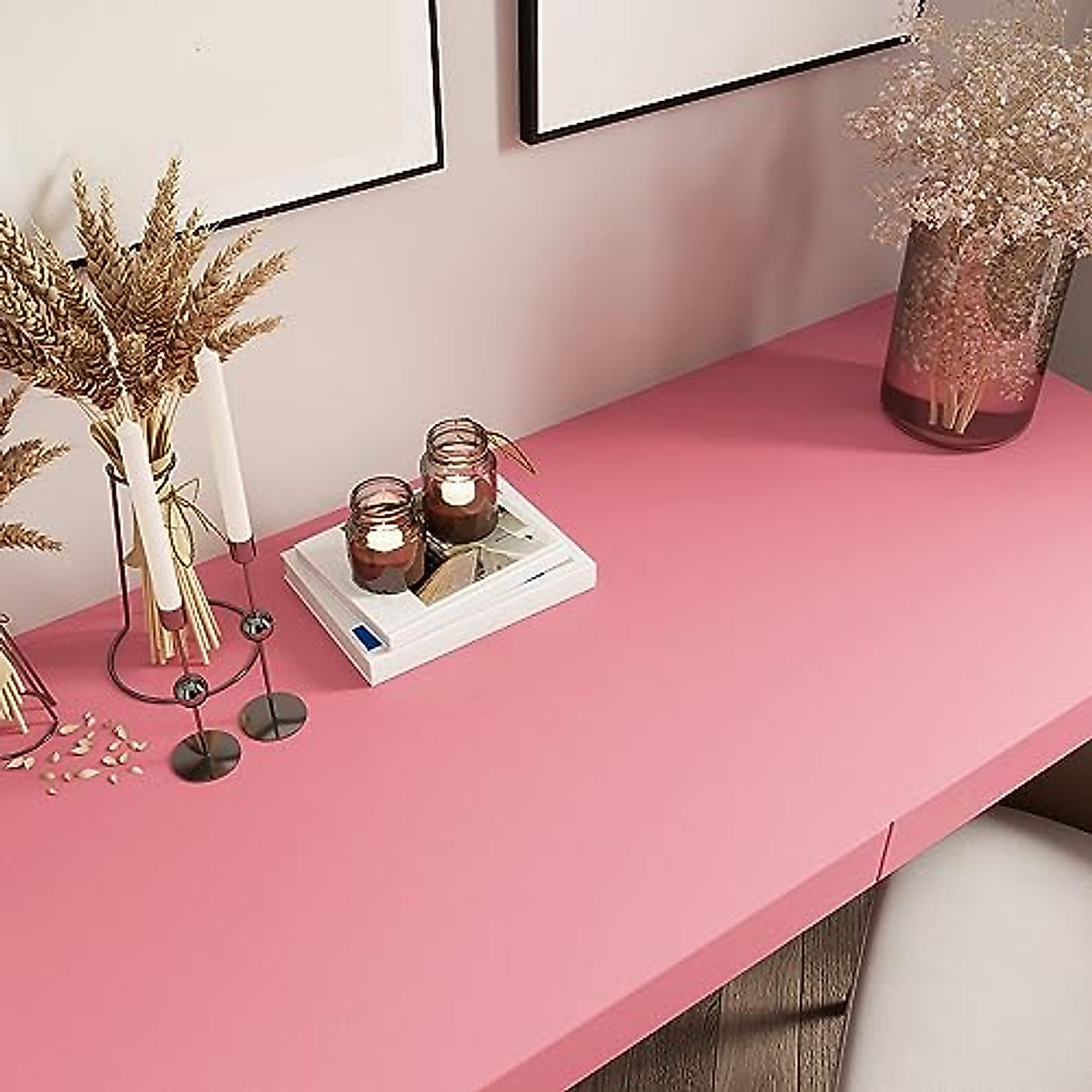 Livelynine Blush Pink Wallpaper Stick and Peel Removable Neon Contact Paper Peel and Stick Wallpaper for Bedroom Girls Kids Room Locker Classroom Coral Pink Vinyl Wrap for Cabinets Desk 15.8x78.8