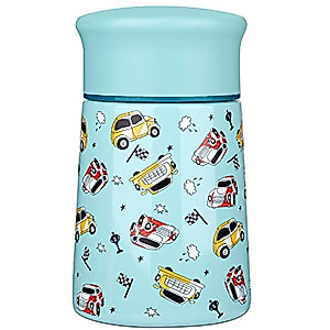 Charcy 9 Ounce Kids Thermos for Hot Food - Insulated Food Jar for Hot & Cold Food - Flat Lid Green Car