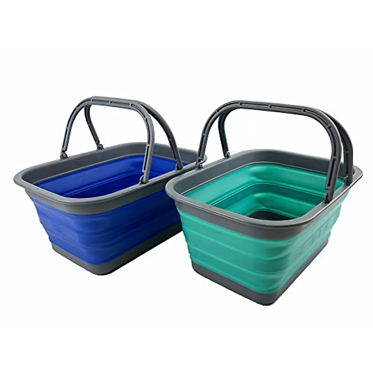 SAMMART 12L (3.17Gallon) Collapsible Tub with Handle - Portable Outdoor Picnic Basket/Crater - Foldable Shopping Bag - Space Saving Storage Container (Purplish Blue +Turquoise Blue)