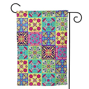 Mexican Talavera Tile Pattern Garden Flag - Vibrant Double Sided Garden Flag - Yard Decorating Flag Garden Flag Decoration - Outdoor Flag Decorator'S Favorite