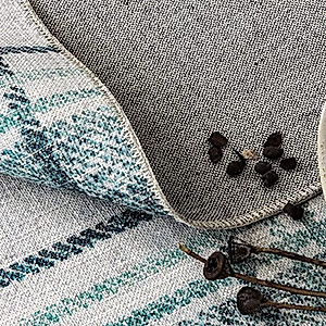 DECOMALL NELE Washable Area Rugs, Modern Lattice Non-Slip Carpet for Bedroom Living Room Sofa Dining Room, Blue 5’x7’