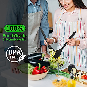 2 Pcs Silicone Nonstick Mixing Spoon, Silicone Spoons for Cooking Heat Resistant, Cooking Utensil for Kitchen Cooking Baking Stirring Serving (Black)