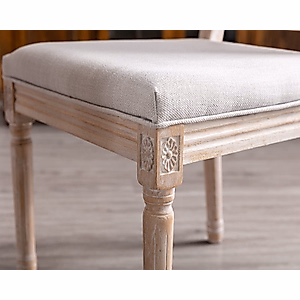 CIMOTA Farmhouse Dining Chairs Set of 2, French Rattan Dining Room Chairs with Rectangle Back/Distressed Wood Upholstered Vintage Side Chairs for Kitchen/Restaurant, Beige/2PCS