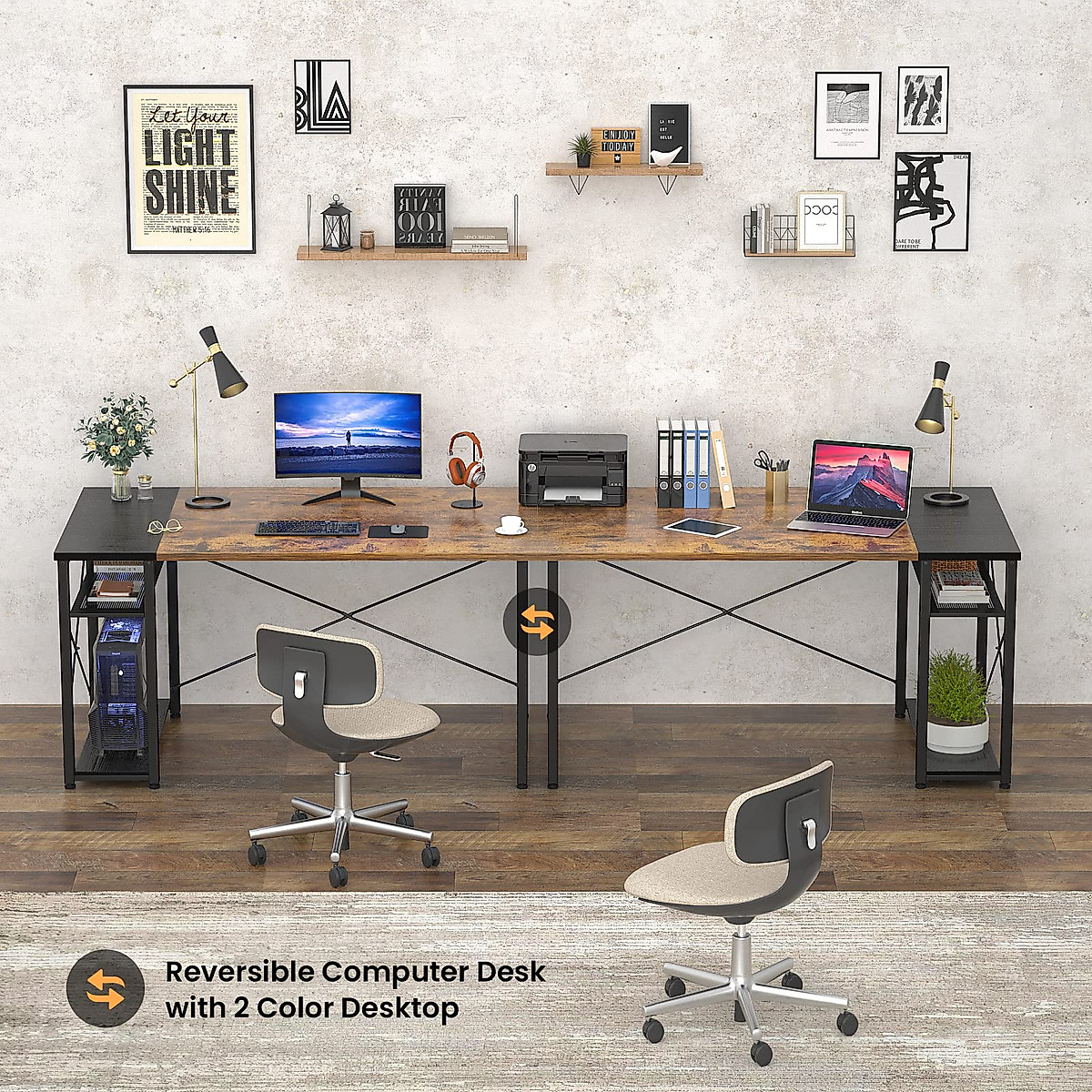 Ecoprsio Computer Desk, 39 Inch Small Desk for Small Space, Modern Study Writing Desk with Storage Shelves, Reversible Laptop Table for Home Office, Gaming Room, Bedroom, Workstation, Rustic and Black