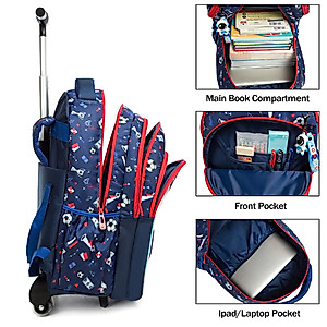 MOHCO Rolling Backpack 18 inch with Lunch Bag and Pencil Case Wheeled School Backpack for Boys and Girls (Love)