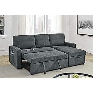 uhome Upholstered Sleeper Sofa with USB Ports sectional Couch Reversible Sofabed, Full XL, Gray
