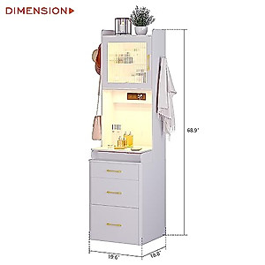 JDPAG Vanity Desk with Mirror and Lights, Makeup Vanity Table with Jewelry Cabinet and Cushioned Stool, Dressing Table Writing Desk with 3 Color Lighting Modes, Vanity Set for Bedroom, White