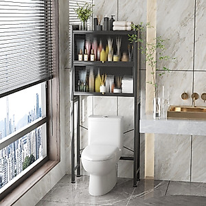 JUSCHIPEXL Over The Toilet Storage, Bathroom Organizer Shelf, Freestanding Bathroom Organizer Over Toilet with PC Material Door, Space Saving Toilet Rack for Bathroom, Restroom, Laundry Black.