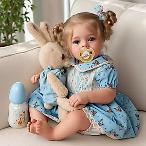 JIZHI Lifelike Reborn Baby Dolls - 18 Inch Realistic-Newborn Baby Dolls Blond Girl Handmade Real Life Toddler Dolls with Clothes for Kids Age 3+