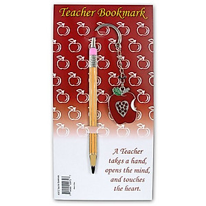 Teacher Bookmark - Pencil Design with Jeweled & Enameled Apple Style Charm - Teacher Appreciation Gift