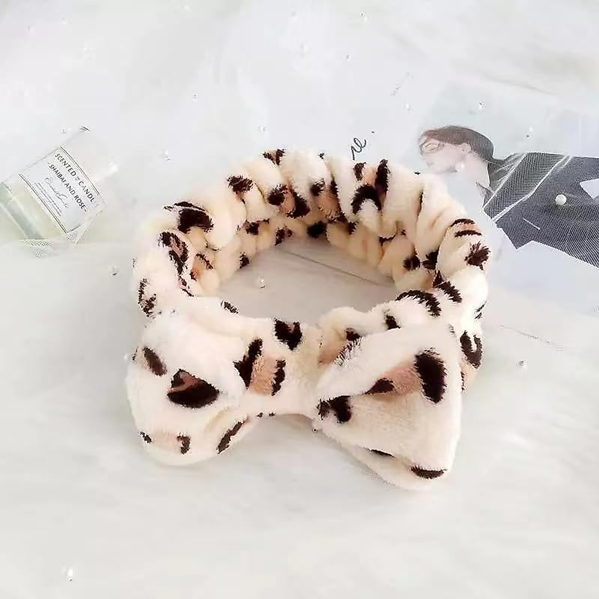 BAGLEV Spa Headband Makeup Spa Headband for Women Microfiber Coral Fleece Bow Hair Band Stretchable Elastic for Women Girls Shower Washing Face Makeup Birthday Gifts