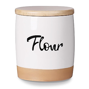 LEETOYI Ceramic Food Storage Containers with Lid,Modern Farmhouse Kitchen Decor, Countertop Food Storage Caddy Organizer, 33oz (Labeled Flour)