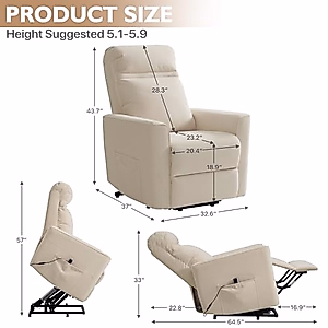 Wichvens Power Lift Recliner Chair with Massage,Multi-Angle Adjustment Seat,Mattevelvet Fabric Reclining Single Sofa with Side Pocket& Remote Control for Living Room,Bedroom,Office(Beige)