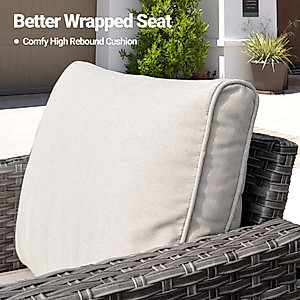 ovios Patio Furniture Set 7-Pieces Outdoor Wicker Sofa with Rocking Swivel Chairs and Coffee Table, High Back Conversation Set for Yard Deck Porch, Beige