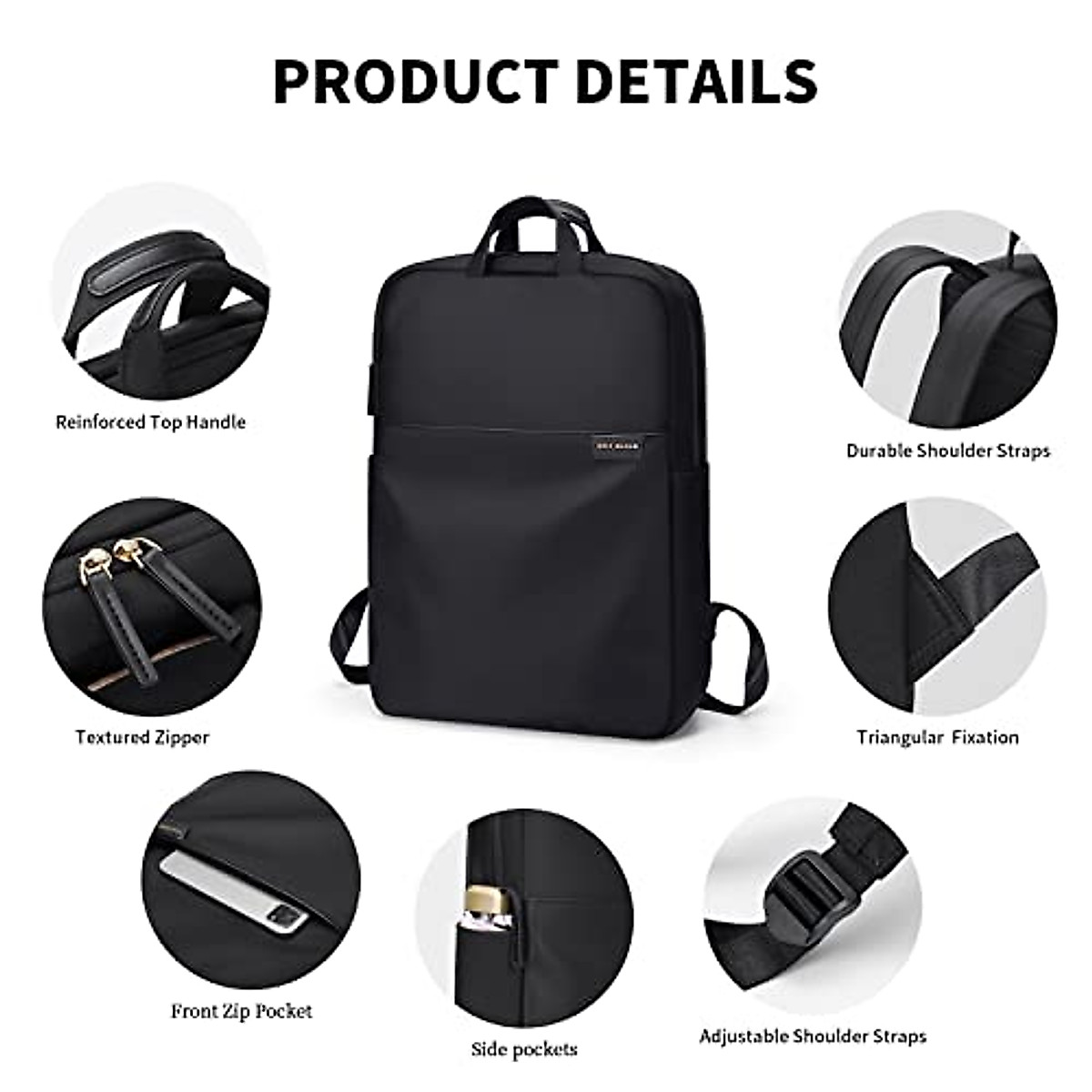 GOLF SUPAGS Travel Laptop Backpack for Women Anti Theft Slim Durable College Bookbag Business Computer Bag Fit 15.6 Inch Notebook (Black, 15.6 Inch)