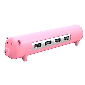 SHYPT 4 in 1 Cute Pet-Shape HUB for MAC Notebook Aluminum Alloy Silicone 100cm Detached Data Cable (Color : Pink)