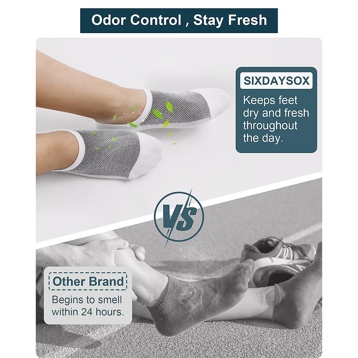 SIXDAYSOX Socks for Men No Show 8 Pairs Size 9-11 White Mesh Knit Low Cut Ankle Socks with Non Slip Grid for Flat Loafer Sneakers