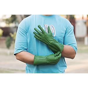 LEATHER LH HANDS Men's Medieval Renaissance Cosplay Unlined Gauntlet Genuine Leather Costume Gloves Green Small