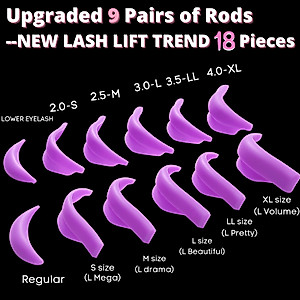 Eyelash Perm Pads Lash Lift Rods Eyelash Perm Silicone Pads 9 Sizes 18 Piece Reusable Soft Lash Lift Pads Shield for Different Length Eyelashes Perfect Lifting (Violets)
