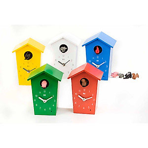 KOOKOO AnimalHouse white, small cuckoo clock with 5 farm animals sounds (natural field recordings)