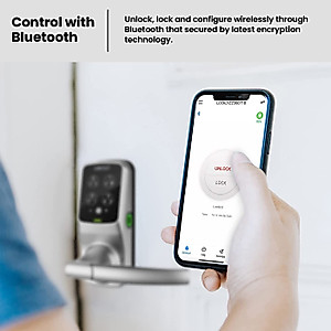 Lockly Secure Plus, Bluetooth Smart Lock, Keyless Entry Door Lock, PIN Genie® Keypad, 3D Biometric Fingerprint Sensor, Auto Lock - Satin Nickel (PGD628FSN) - Latch Edition