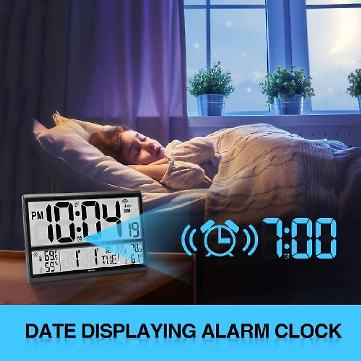 Atomic Clock DOVEET-Digital Wall Clock Never Needs Setting/ Easy to Read/Easy Set Up/Indoor Outdoor Temperature-Wireless Outdoor Sensor Battery Powered(4.5" Numbers)