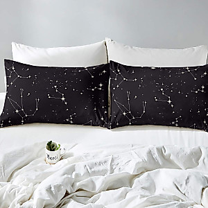 Galaxy Sheets Set Full Size for Kids Girls Boys Outer Space Starry Sky Bedding Set Teens Constellation Twinkle Stars Bed Sheet Set Microfiber Super Soft Breathable Black White Milky Way Bed Cover