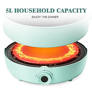 UNAOIWN Electric Hot Pot with Divider 5.3 QT Shabu Shabu Pot Cooker Non-Stick Electric Skillet Chinese Hot Pot Soup Cookwarewith Tempered Glass Vented Lid for 6-8 People Family Party