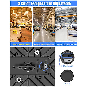 KUKUPPO 2 Pack 240W LED High Bay Light UL&DLC Listed, 36,000lm 240W/190W/140W, 3000K/4000K/5000K Adjustable LED UFO High Bay Shop Light Warehouse Light, 0-10V Dimmable, AC100-277V with Plug, Black