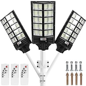 VEAREAR 3Pcs Outdoor Solor Street Light, 240 Degree Coverage Area Garden Lamp, 1152 Light Beads Outdoor Light, 12 Ah Battery Pavement Solar Parking Lot Lights