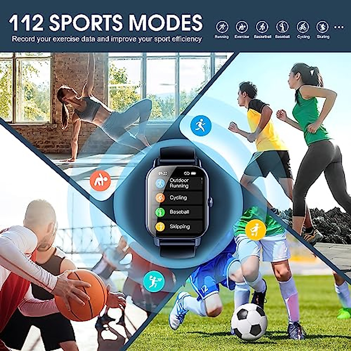 Ddidbi Smart Watch for Men Women(Answer/Make Calls), 1.85" HD Screen Fitness Watch with Sleep Heart Rate Monitor, 112 Sport Modes, IP68 Waterproof Activity Trackers Compatible with Android iOS(Blue)